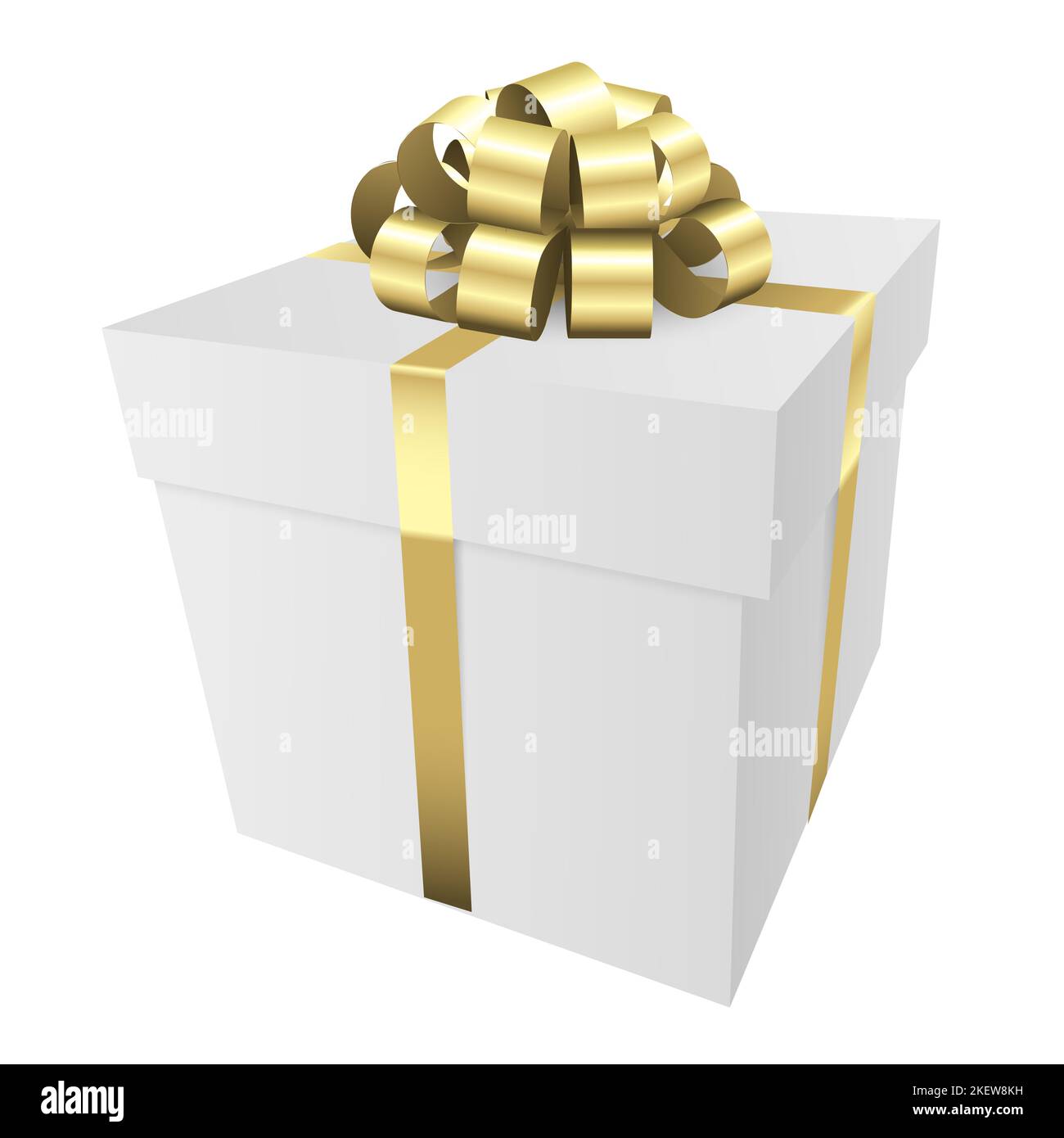 White gift box with a gold bow - Christmas and birthday present ...