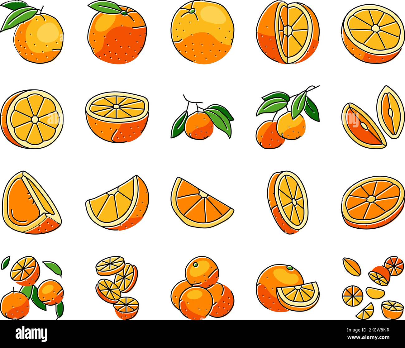 orange citrus fresh slice juice icons set vector Stock Vector Image ...