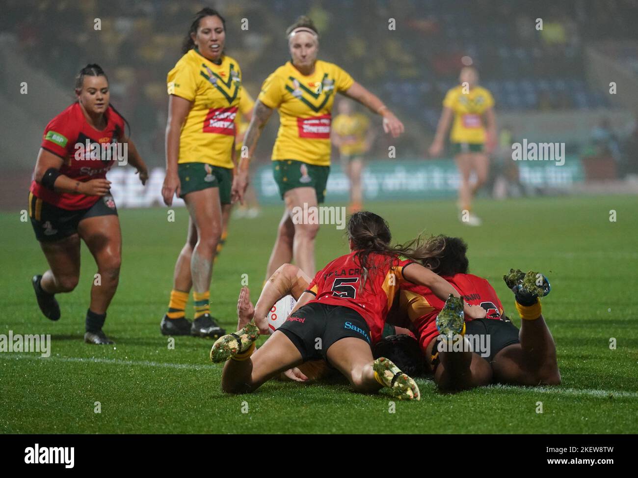Australia's Keeley Davis scores the first try during the Women's Rugby ...