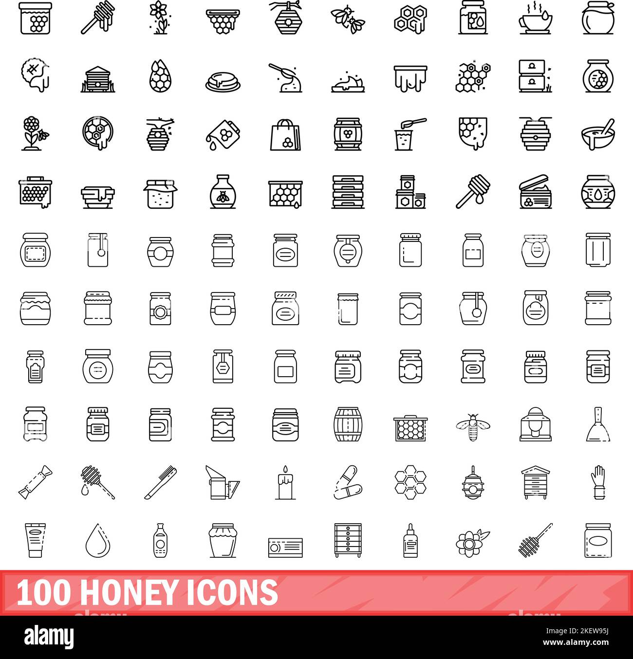 100 honey icons set. Outline illustration of 100 honey icons vector set ...