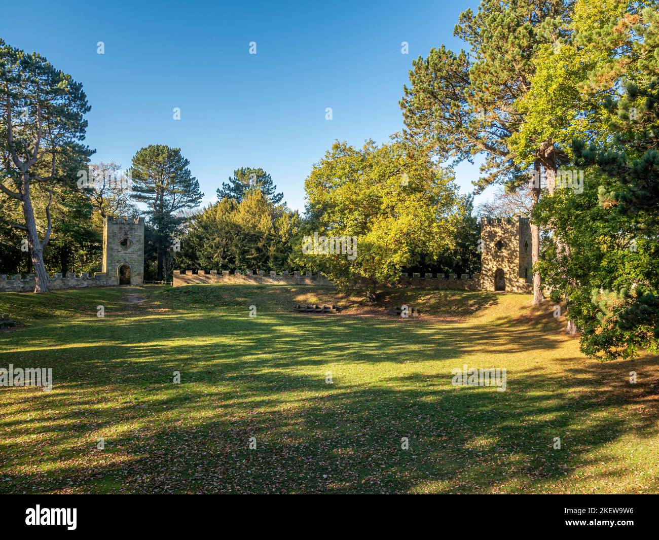 Turrets and crenellated wall of Stainborough Castle folly in Wentworth ...
