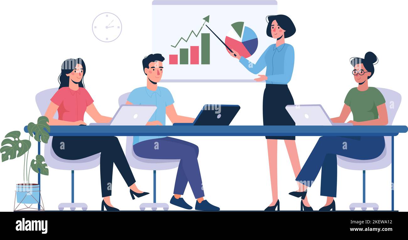 Coach speaking before employees. Business training, seminar, conference ...