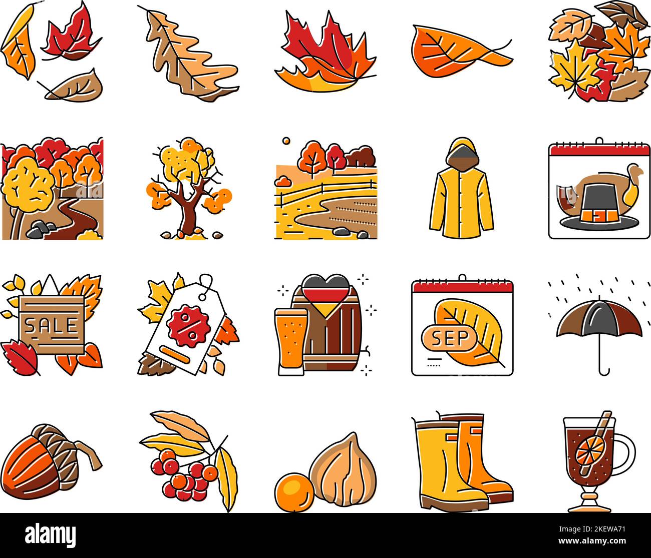 autumn fall leaf nature season icons set vector Stock Vector Image ...