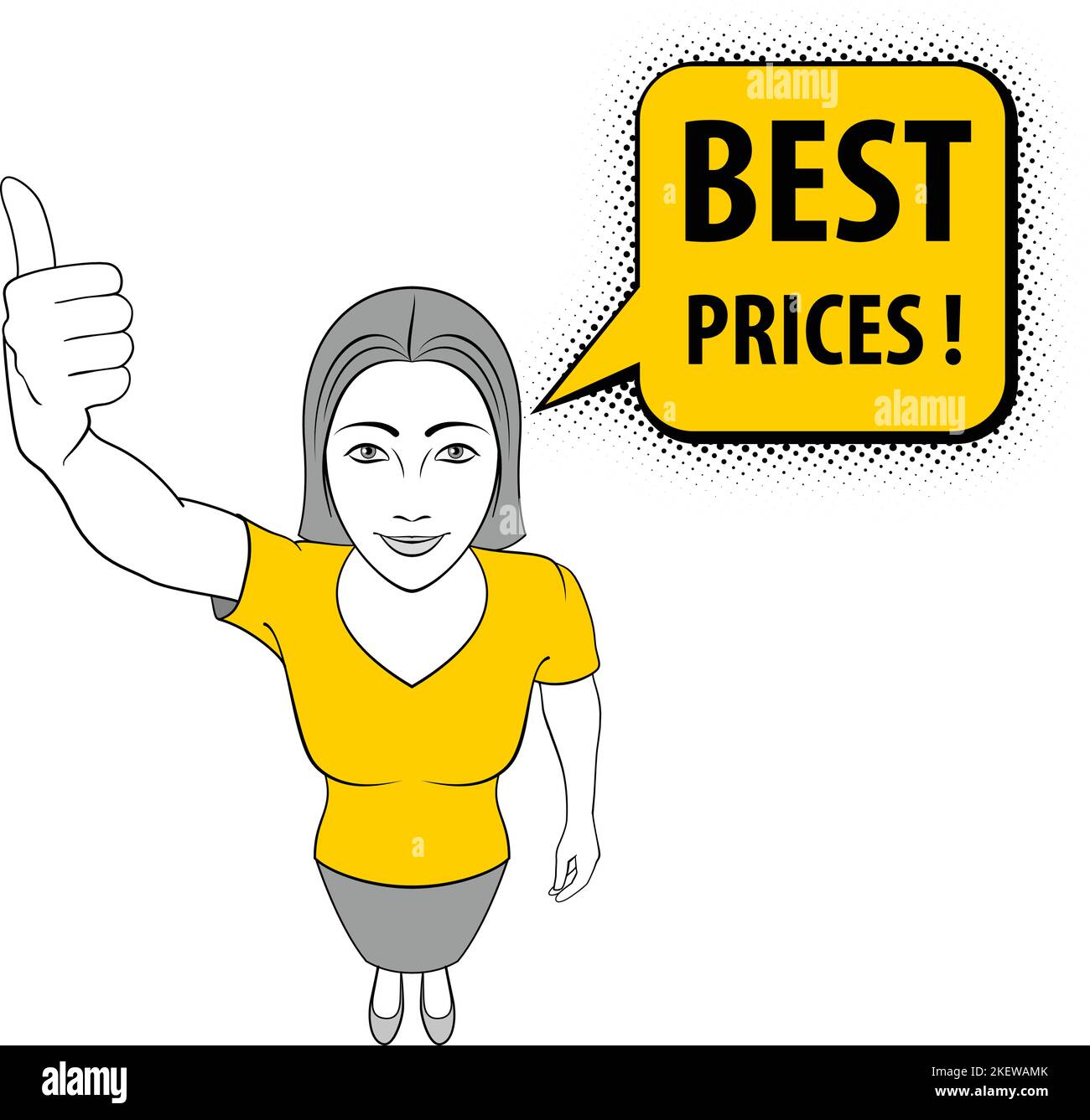 Cartoon Illustration of a Young Woman Giving a Thumbs Up. Best Prices ...