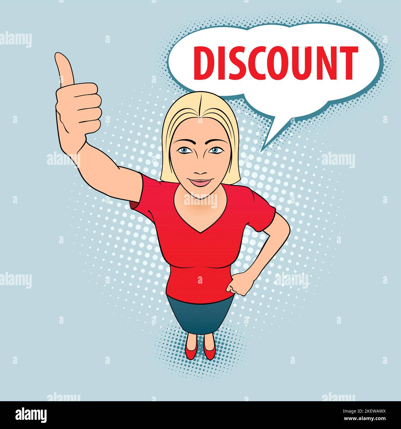 Cartoon Illustration of a Young Woman in Red Blouse Giving a Thumbs Up ...