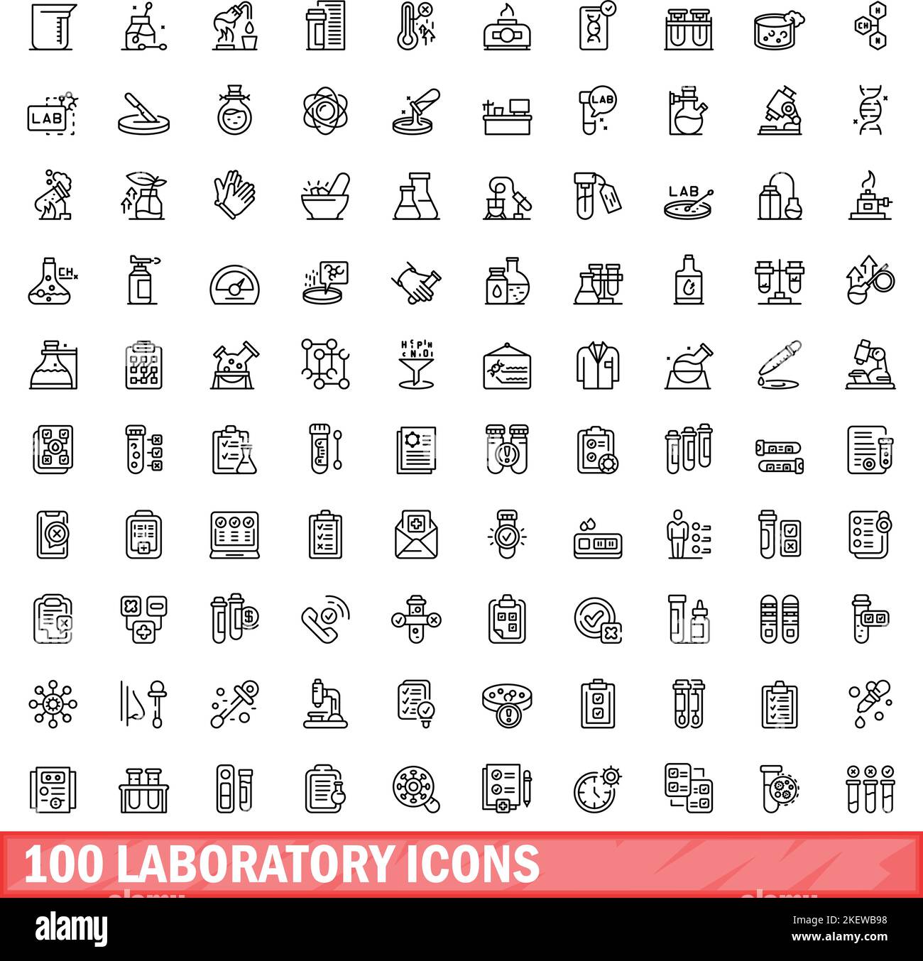 100 laboratory icons set. Outline illustration of 100 laboratory icons ...