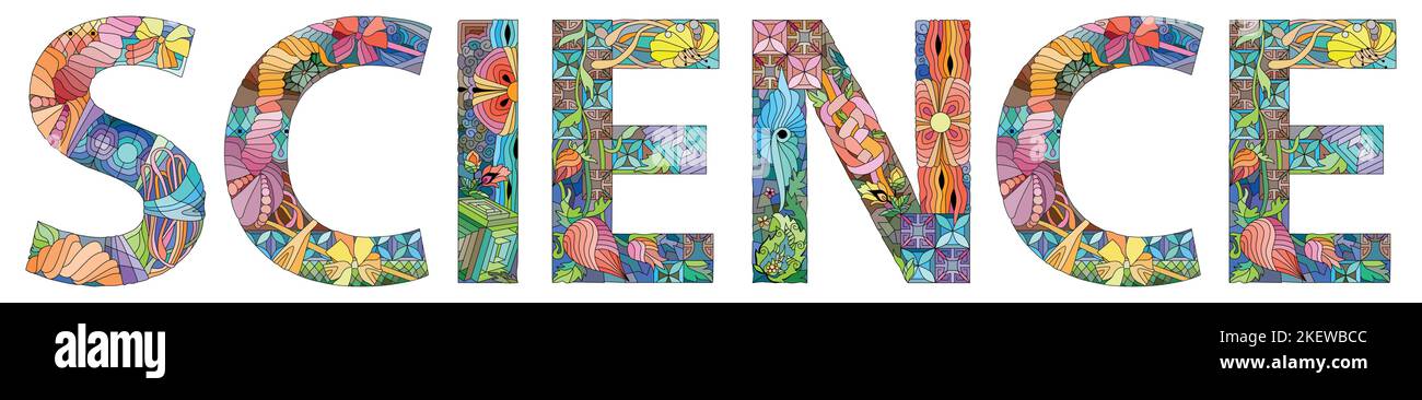 Hand-painted art design. Hand drawn illustration word Science for t ...