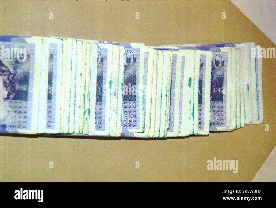 Undated handout photo issued by the Metropolitan Police of dyed cash ...
