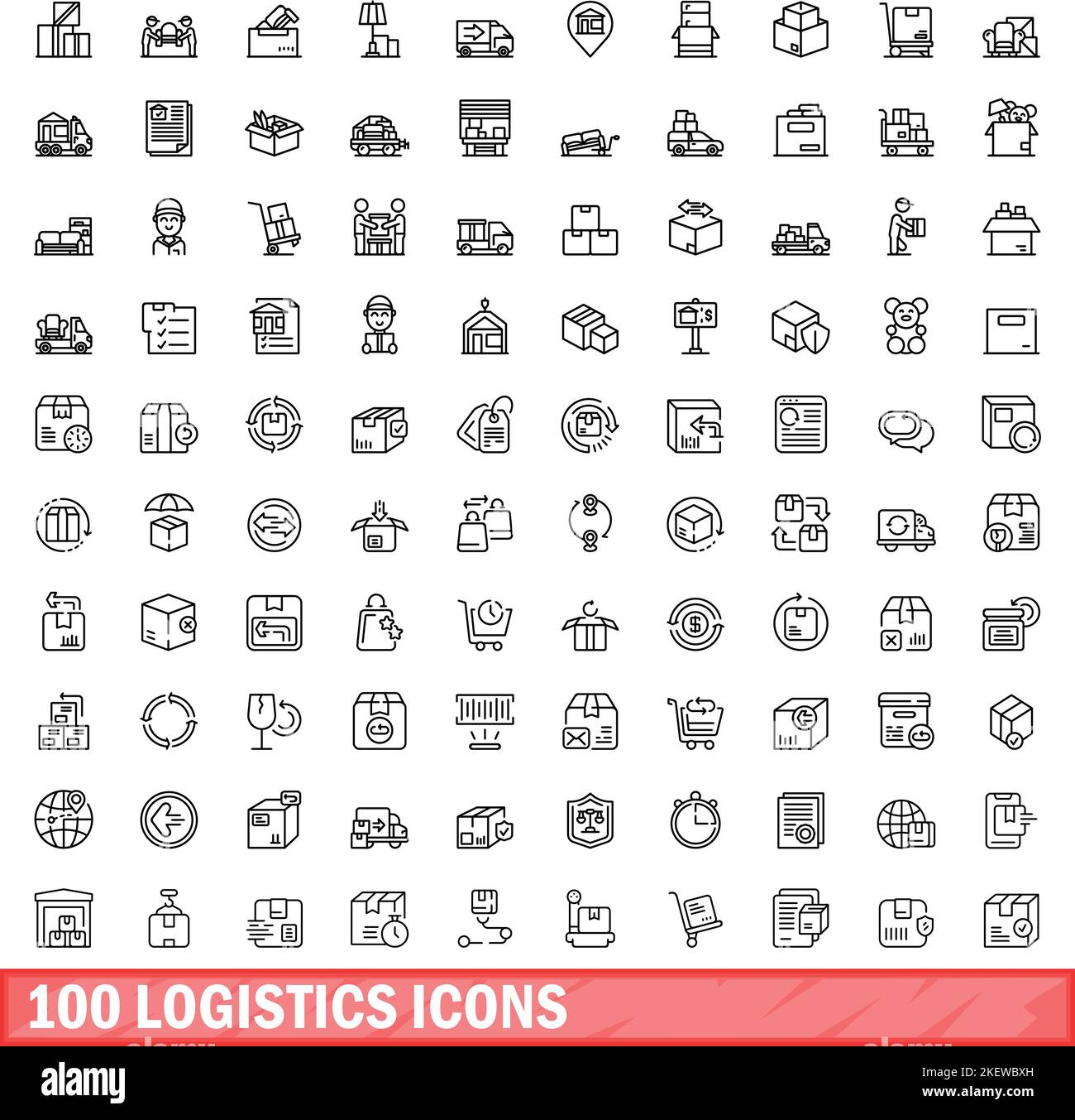 100 logistics icons set. Outline illustration of 100 logistics icons ...