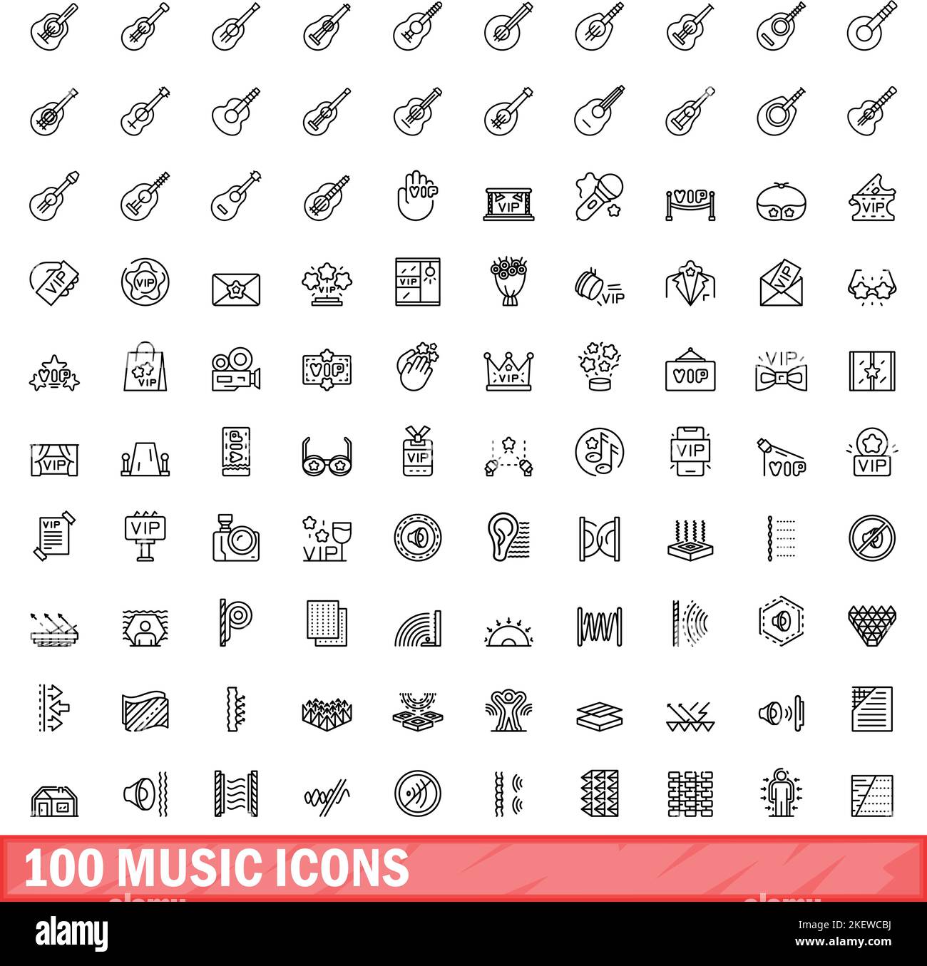 100 music icons set. Outline illustration of 100 music icons vector set ...