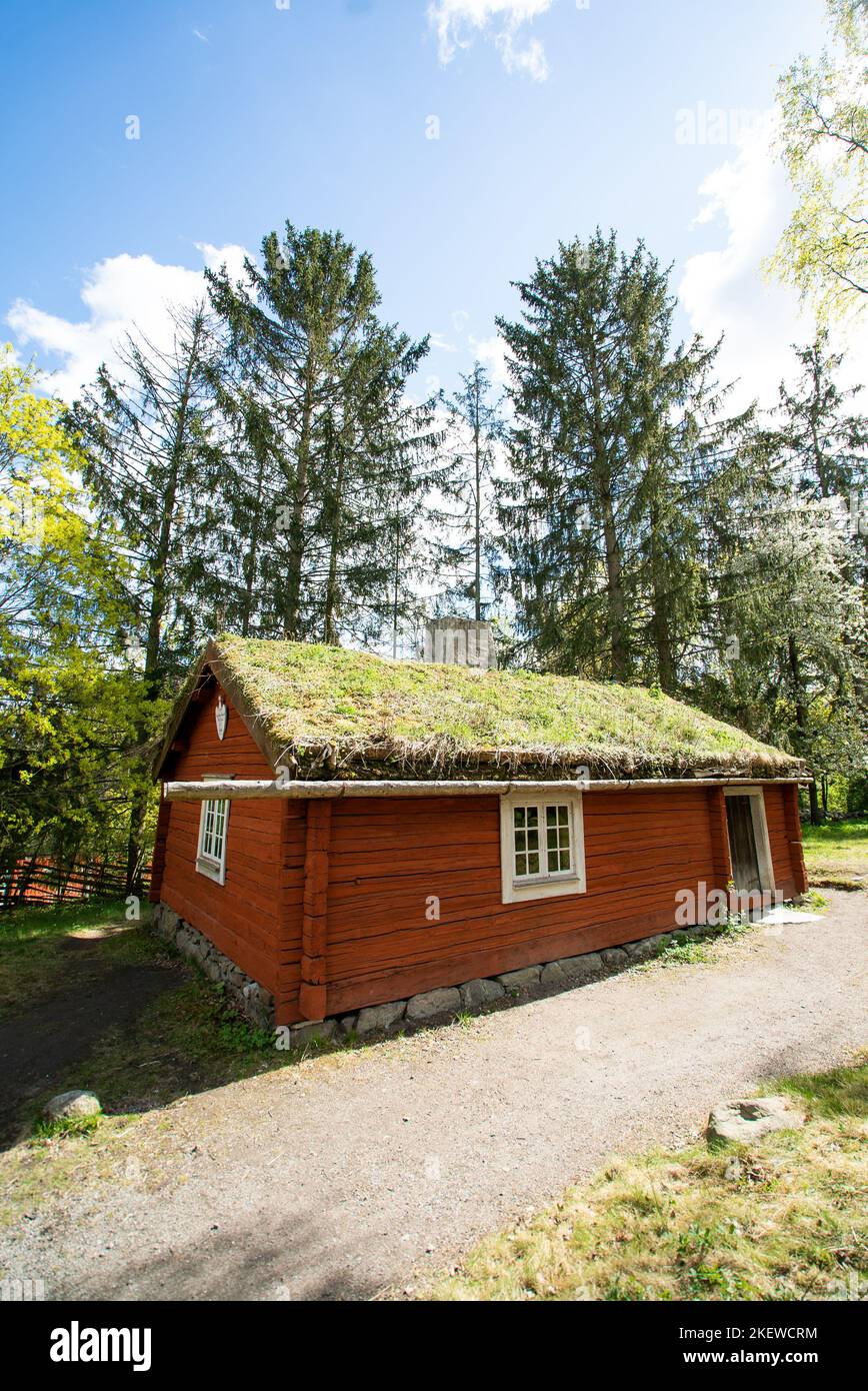Early 19th century soldier’s cottage with a grass roof, from Småland ...