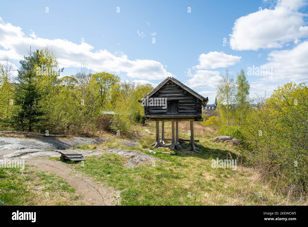 Sami storehouse on stilts in Skansen, a house on stilts as part of the ...