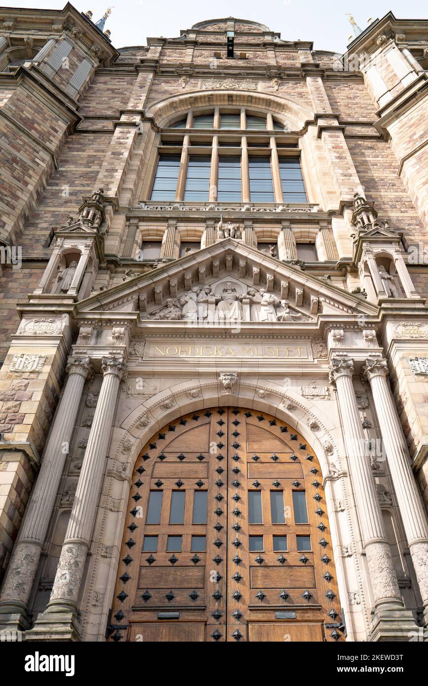 The huge wooden door at the entrance of the Nordiska Museet, Nordic ...