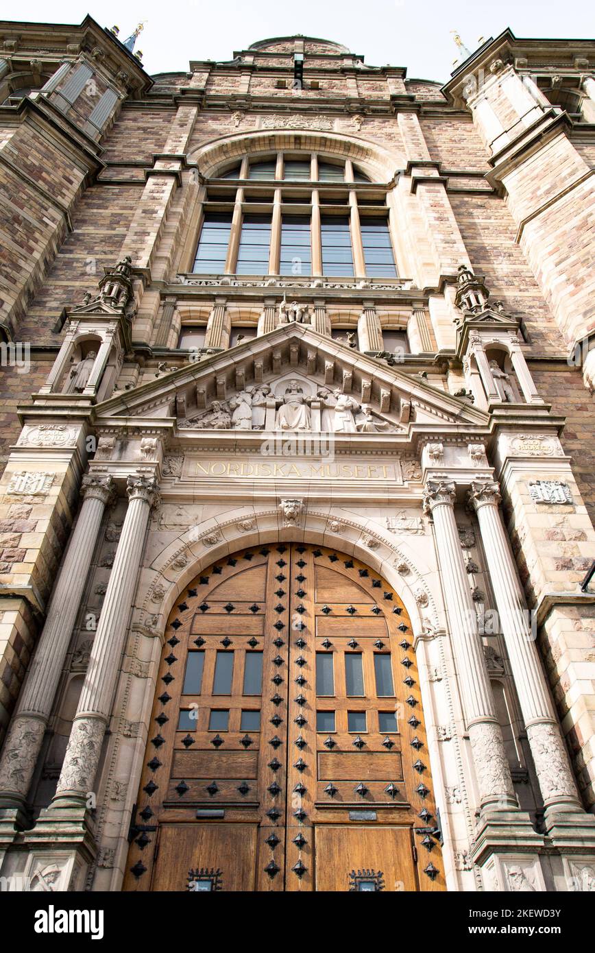 The huge wooden door at the entrance of the Nordiska Museet, Nordic ...