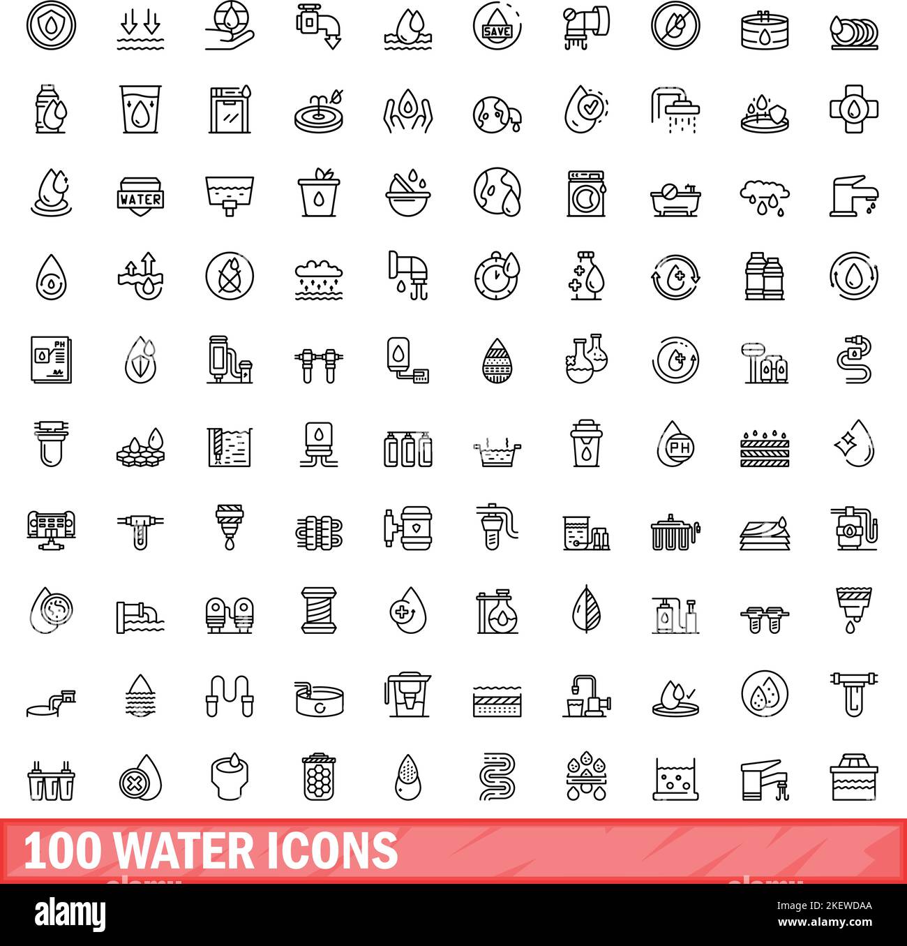 100 water icons set. Outline illustration of 100 water icons vector set ...