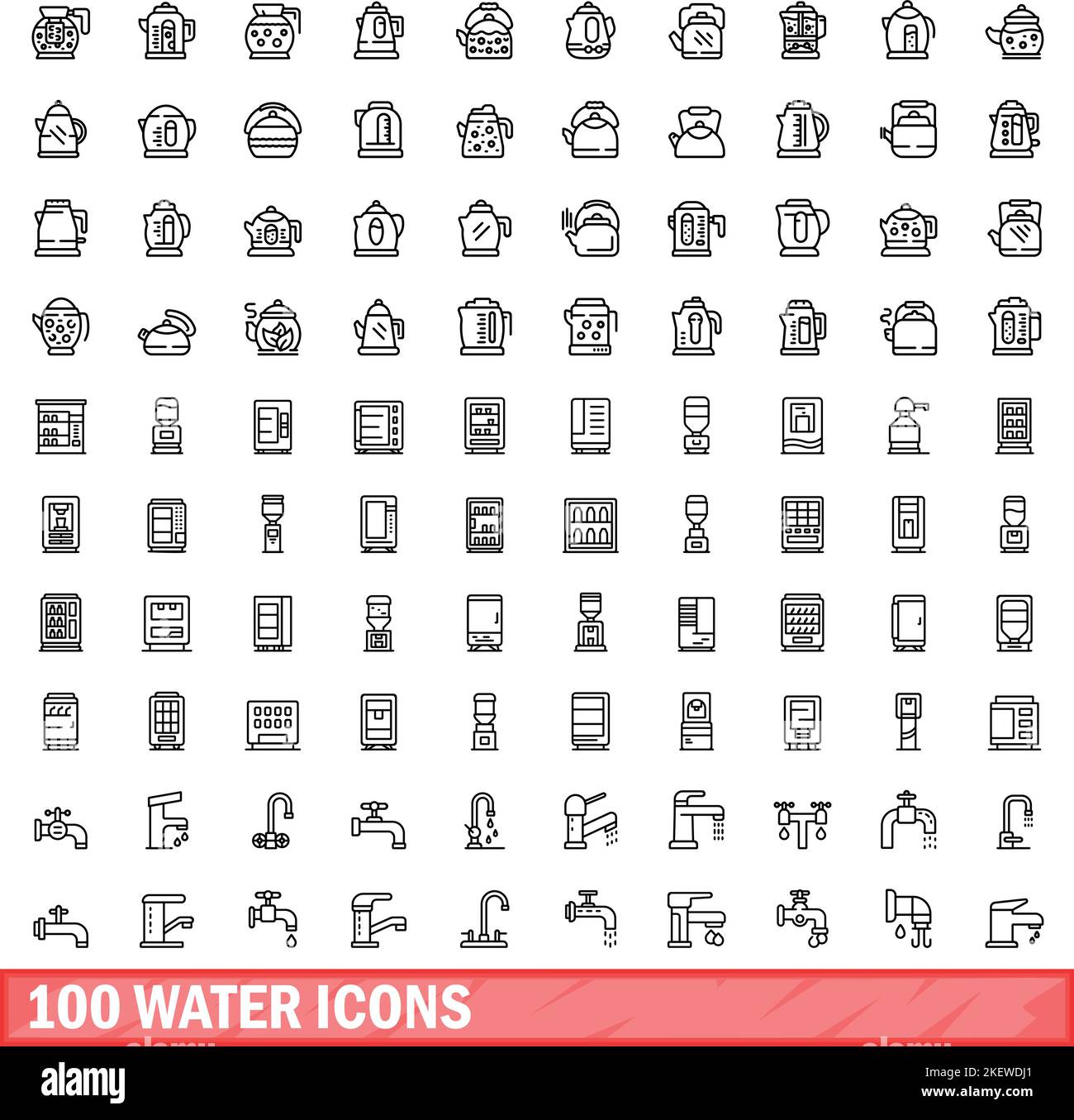 100 water icons set. Outline illustration of 100 water icons vector set ...