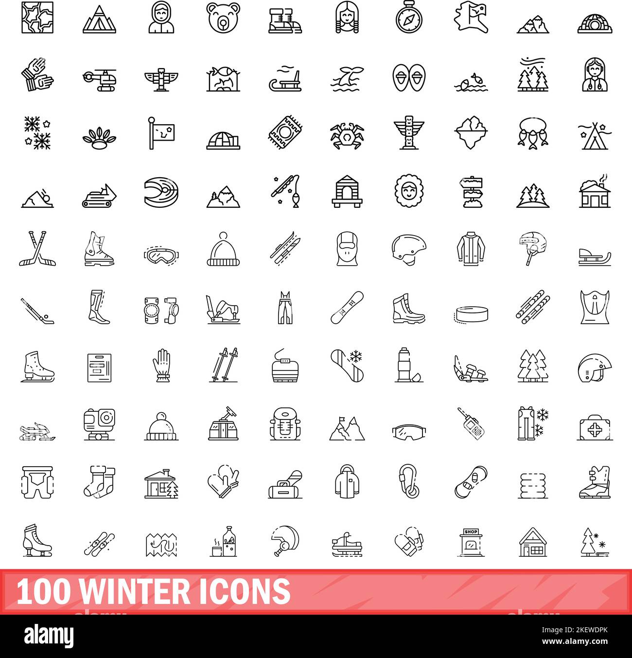 100 winter icons set. Outline illustration of 100 winter icons vector ...