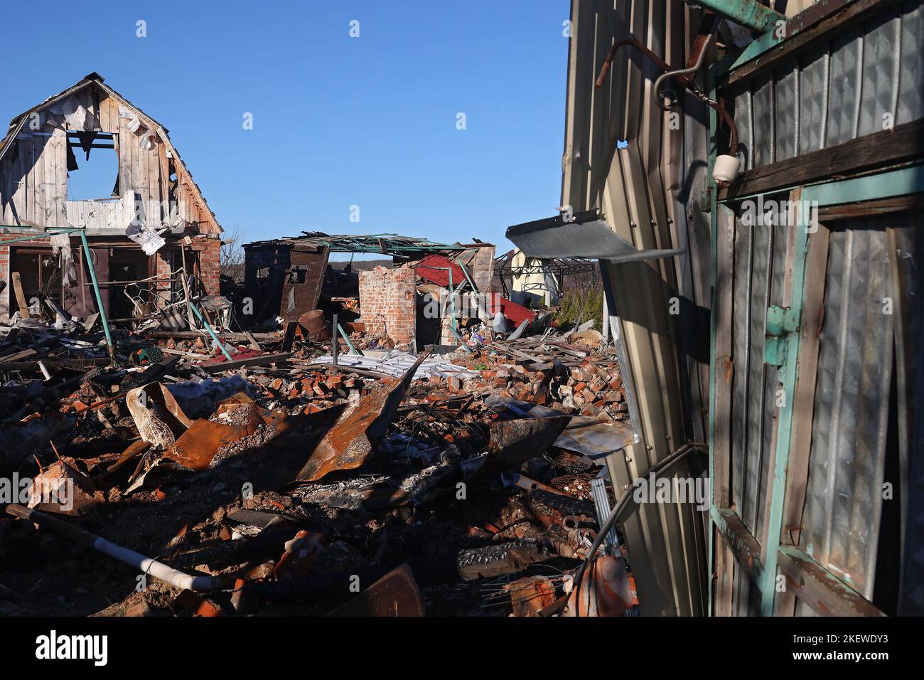 KHARKIV REGION, UKRAINE - NOVEMBER 13, 2022 - Aftermath of shelling by ...