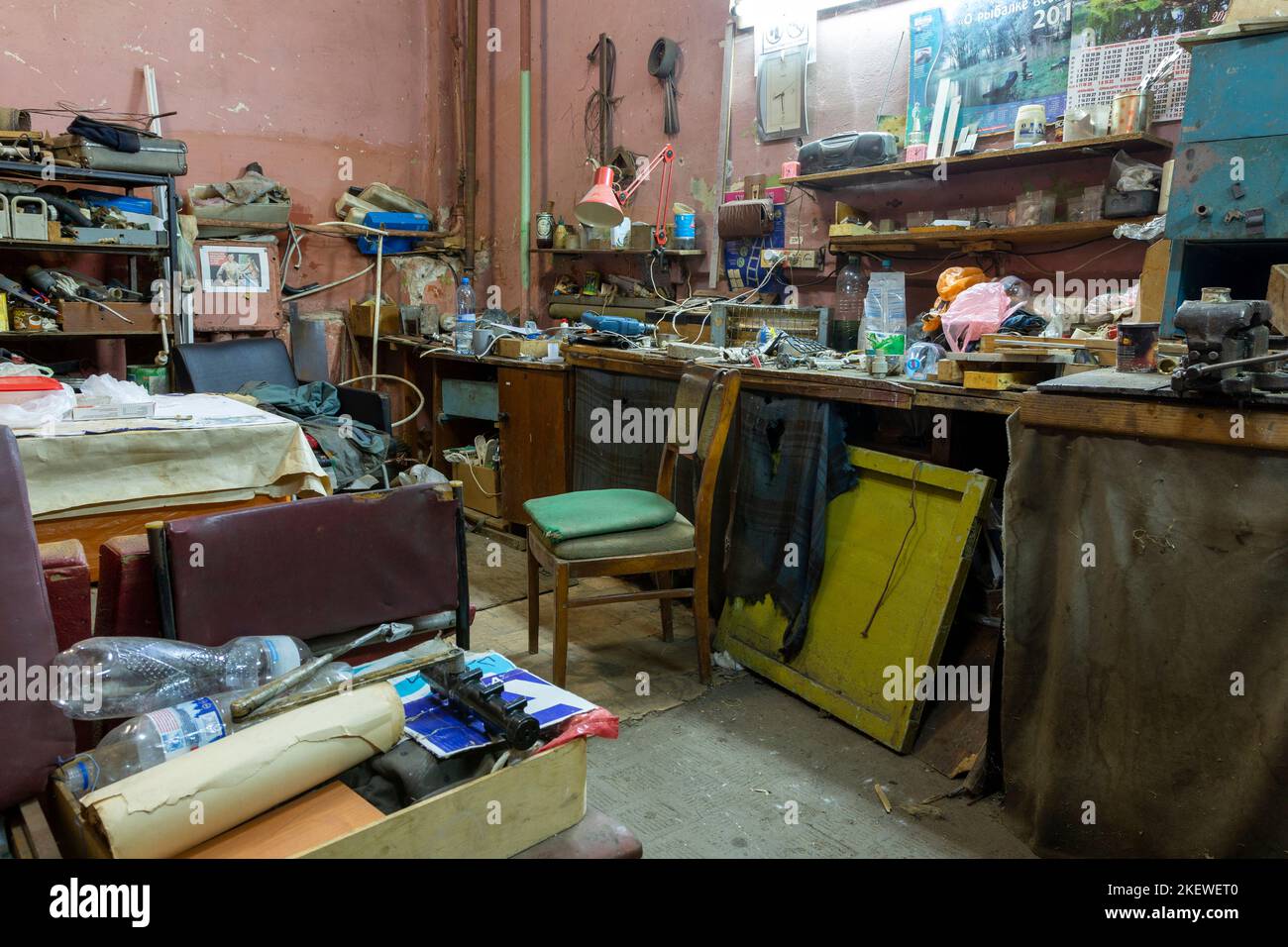 The interior of a room with clutter and different objects Stock Photo ...