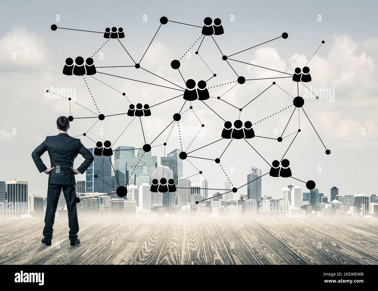 Social connection concept drawn on screen as symbol for teamwork and ...