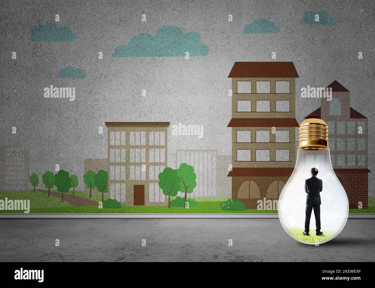 Businessman trapped in bulb Stock Photo - Alamy