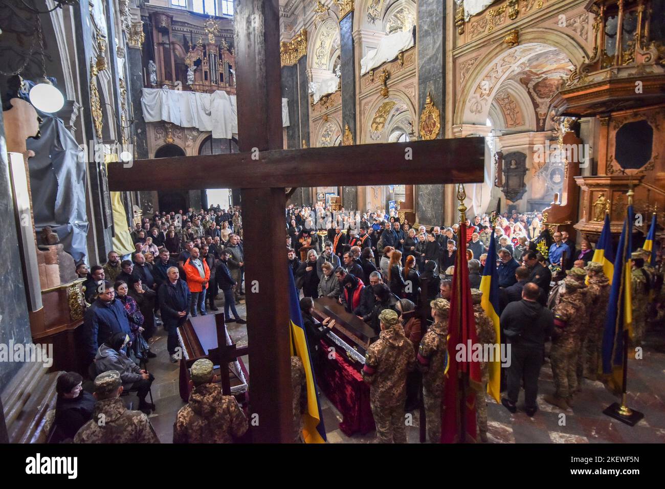 Lviv, Ukraine. 18th Oct, 2022. The funeral ceremony of the Ukrainian ...