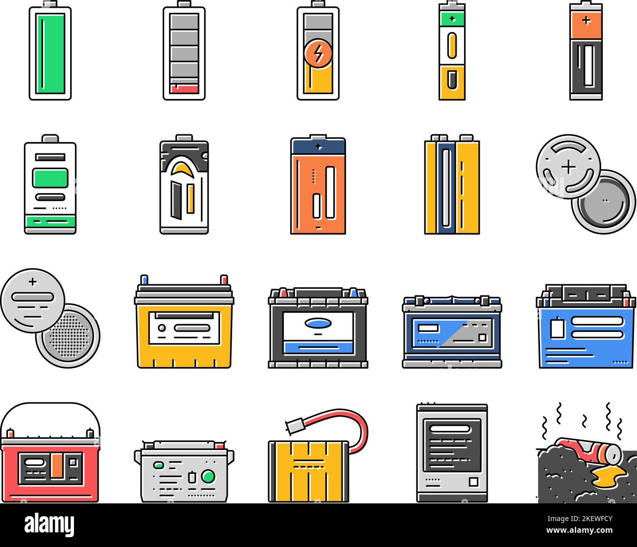battery power energy electric car icons set vector Stock Vector Image ...