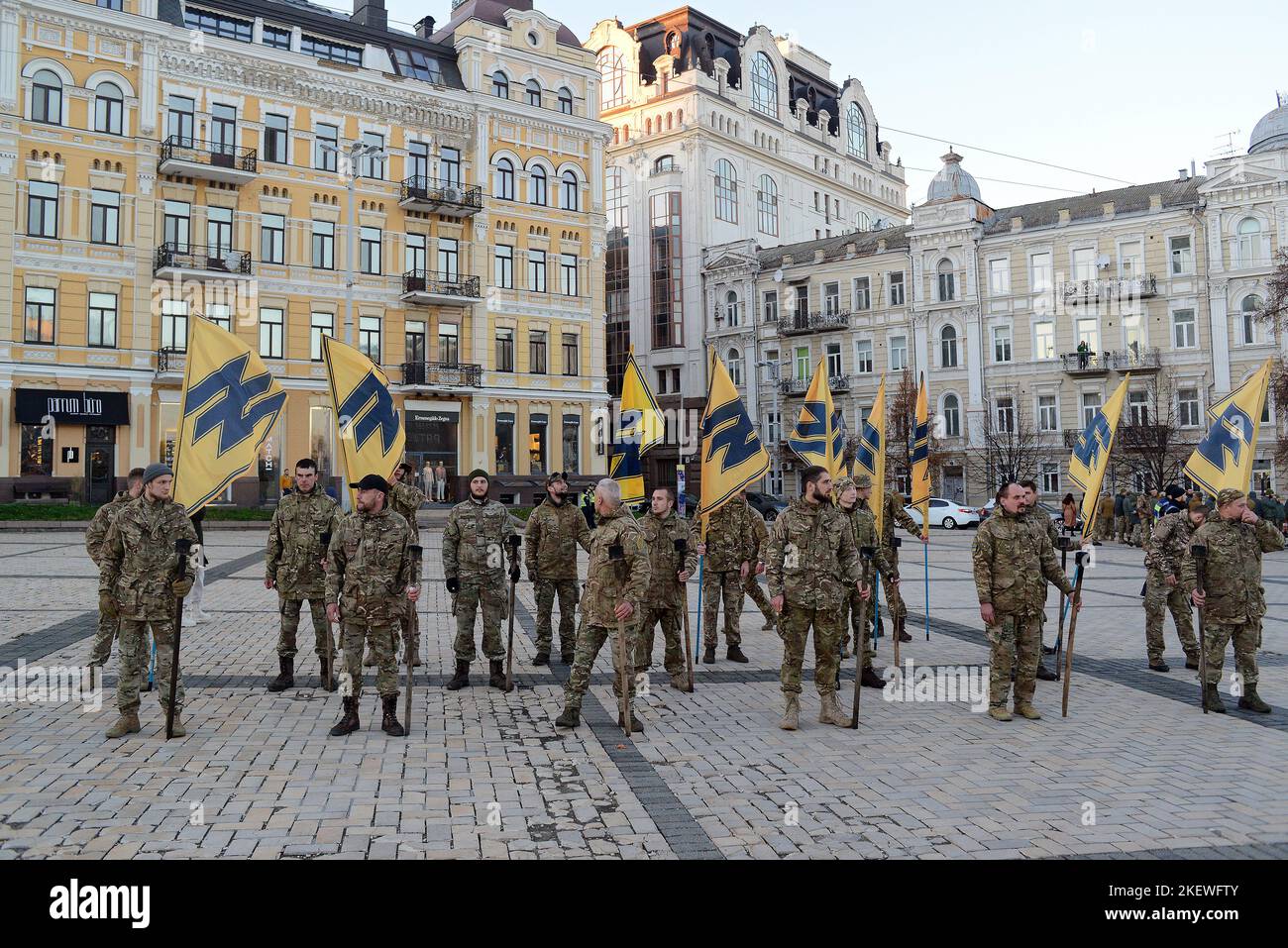 KYIV, UKRAINE - NOVEMBER 13, 2022 - Soldiers of Azov regiment hold ...