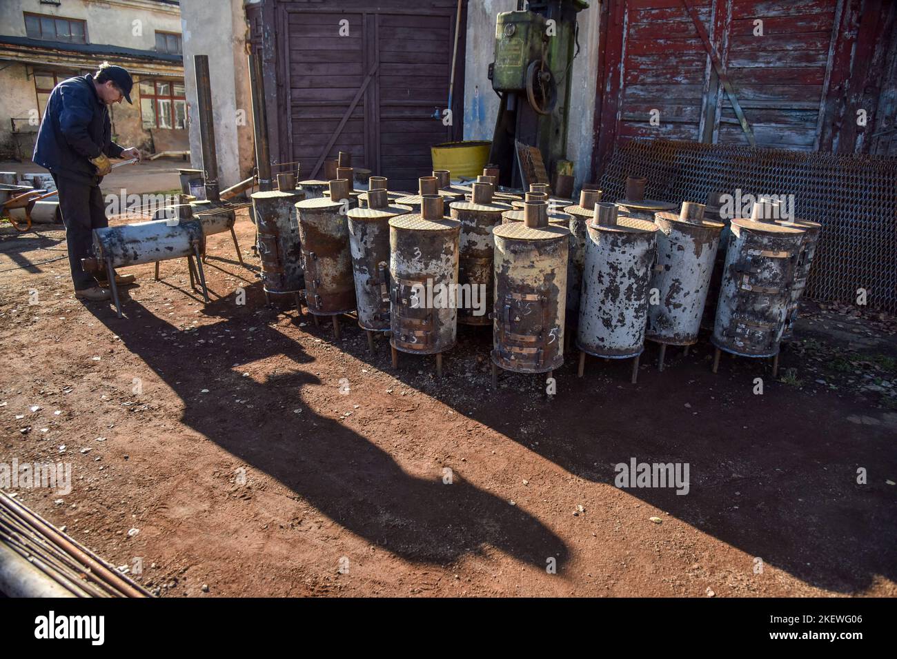 Lviv, Ukraine. 8th Nov, 2022. Ready-made special metal stoves for ...