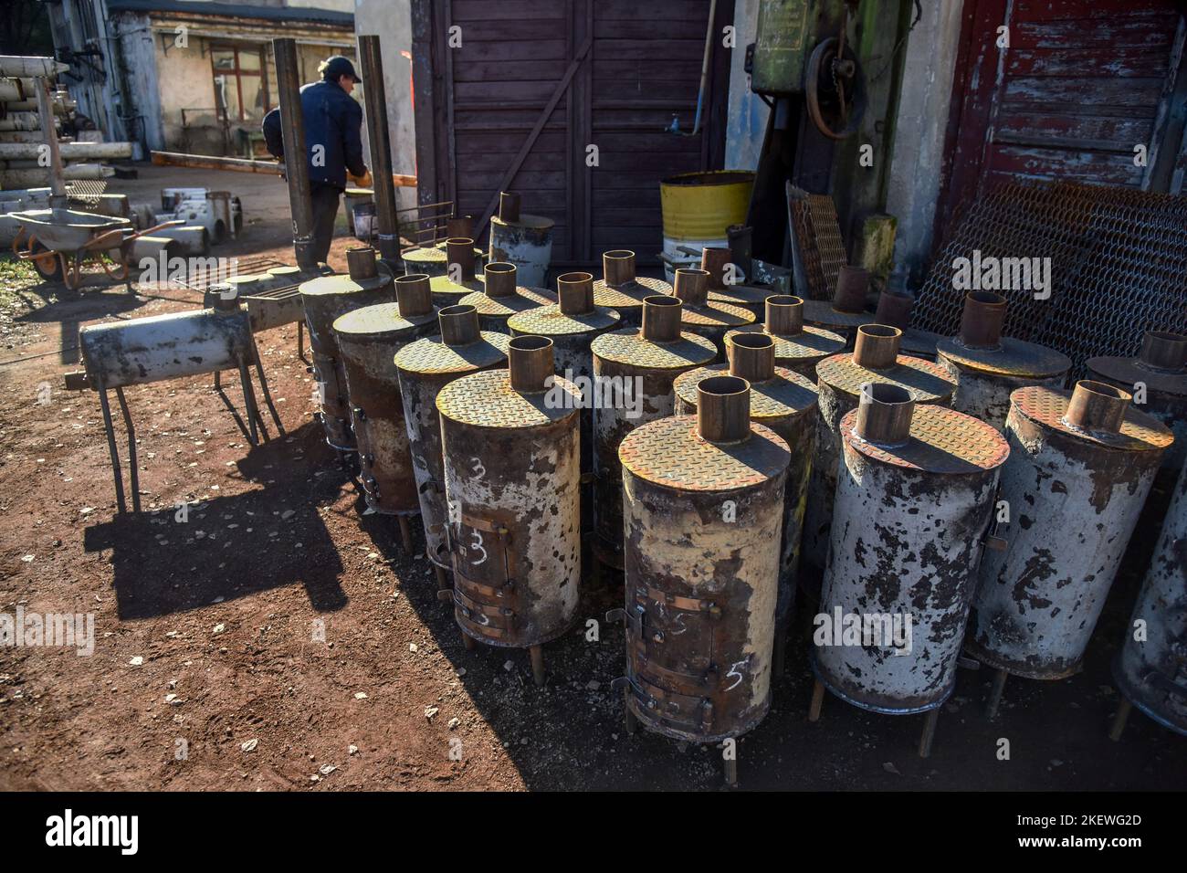 Lviv, Ukraine. 8th Nov, 2022. Ready-made special metal stoves for ...