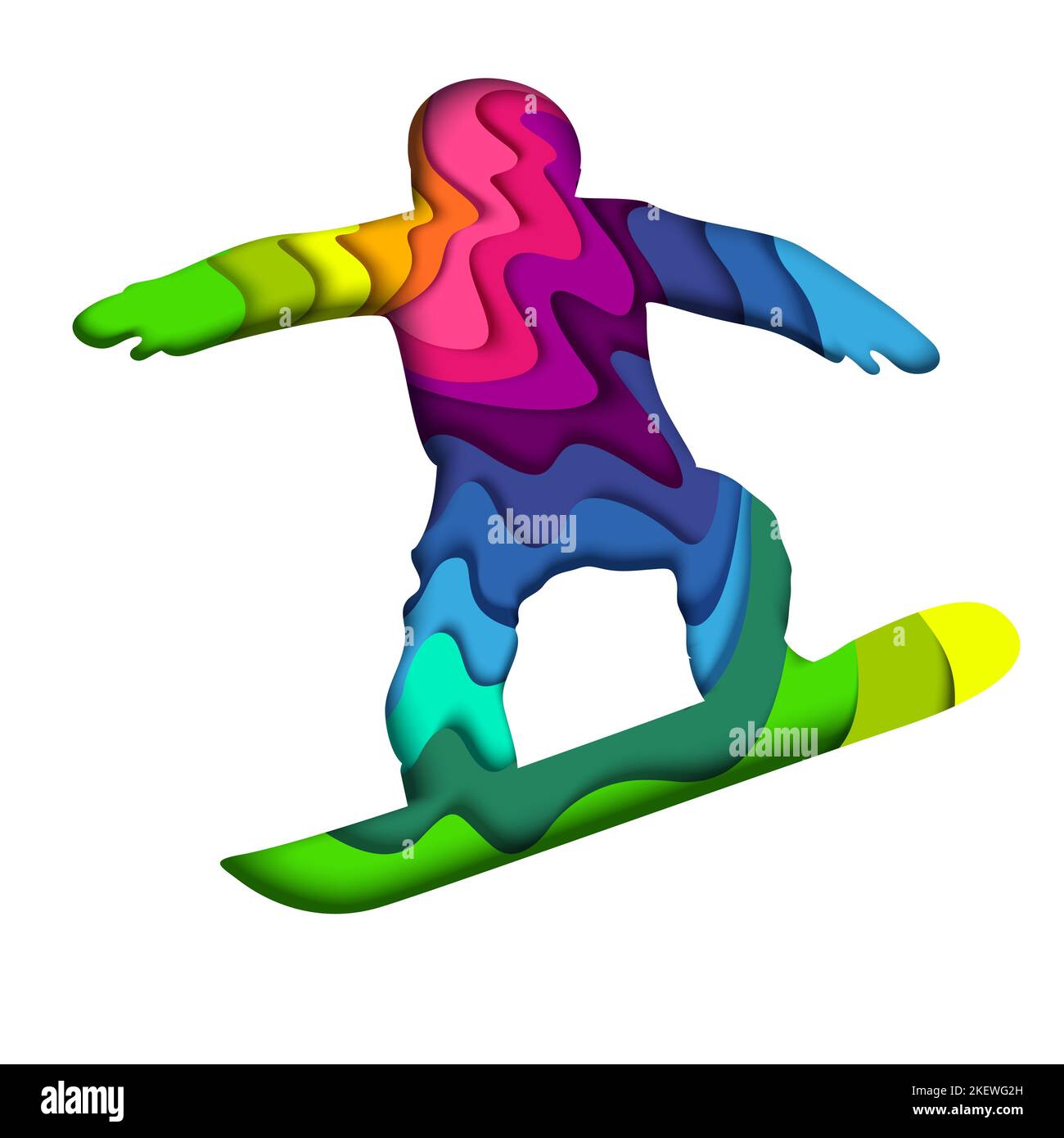 Layered paper cut colorful snowboarder silhouette, vector illustration ...