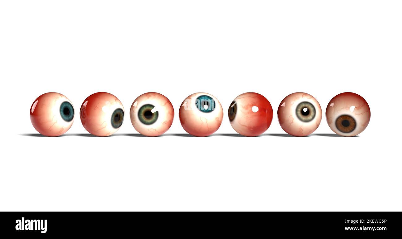Seven Realistic Human Eyes With Different Iris Isolated On White Background 3d Render Stock