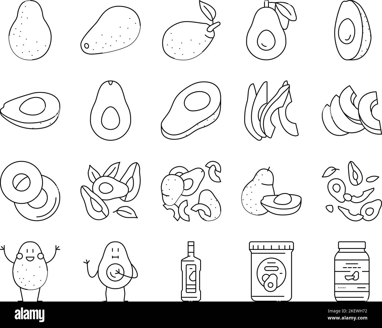 avocado food green half icons set vector Stock Vector Image & Art - Alamy