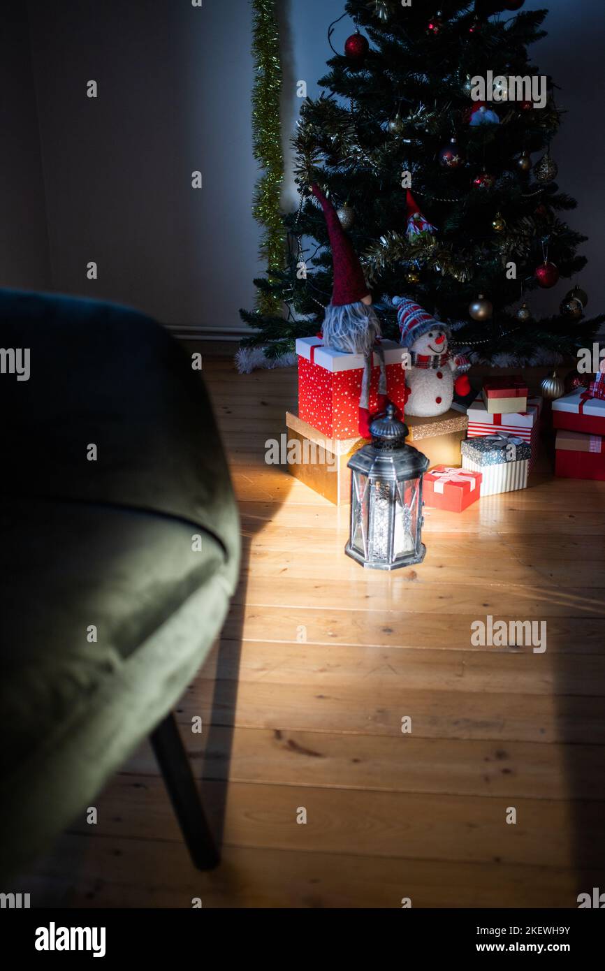 christmas gift boxes and decorations Stock Photo - Alamy
