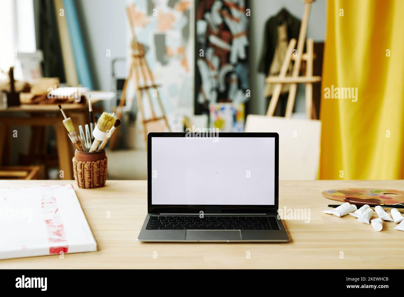 Workplace of creative designer or digital artist with wireless computer ...