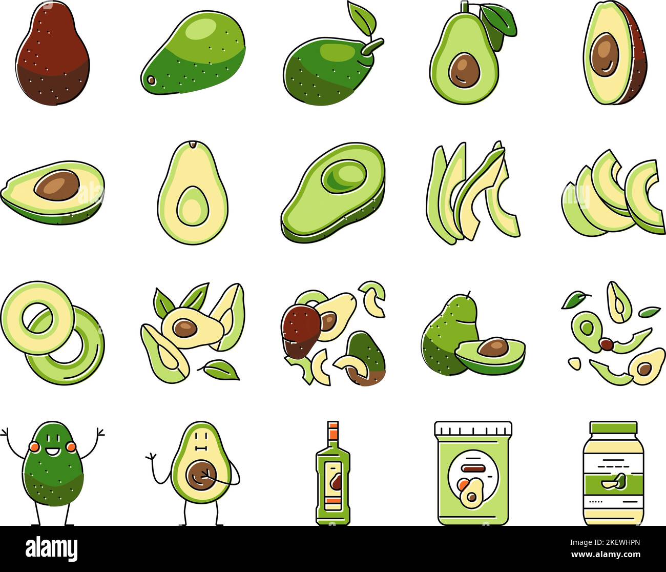 avocado food green half icons set vector Stock Vector Image & Art - Alamy