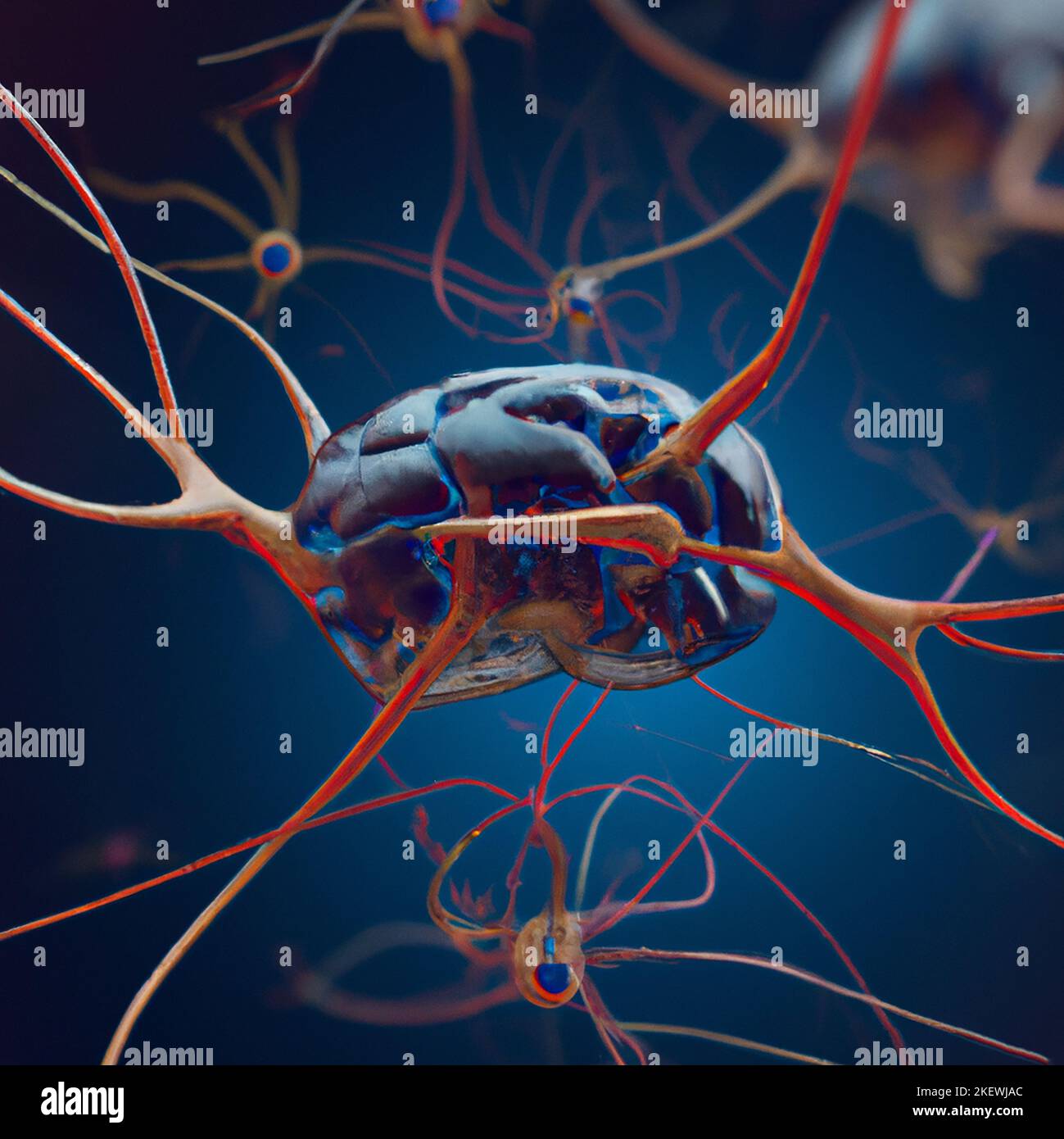 Microscopic view of the synapses. Brain connections. Neurons and synapses. Communication and ...