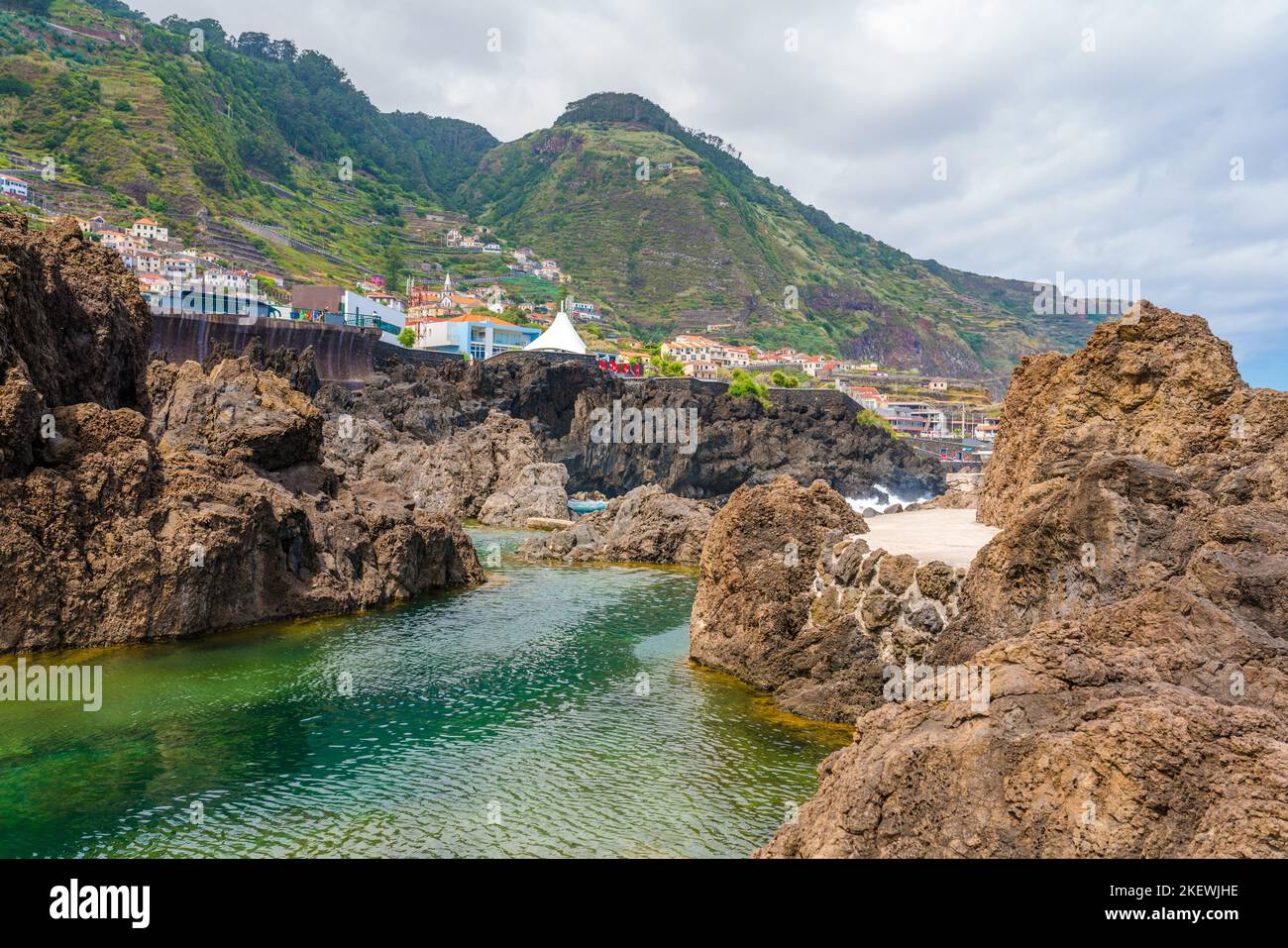 Natural pools with black volcanic rock in the Atlantic Ocean Porto ...