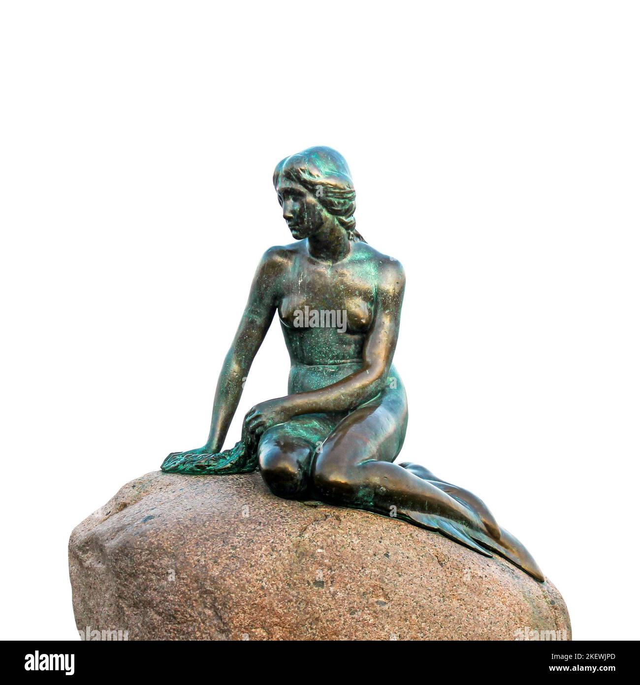 Bronze Little mermaid statue in Copenhagen isolated, front view famous ... Bronze Little mermaid statue in Copenhagen isolated, front view famous ...