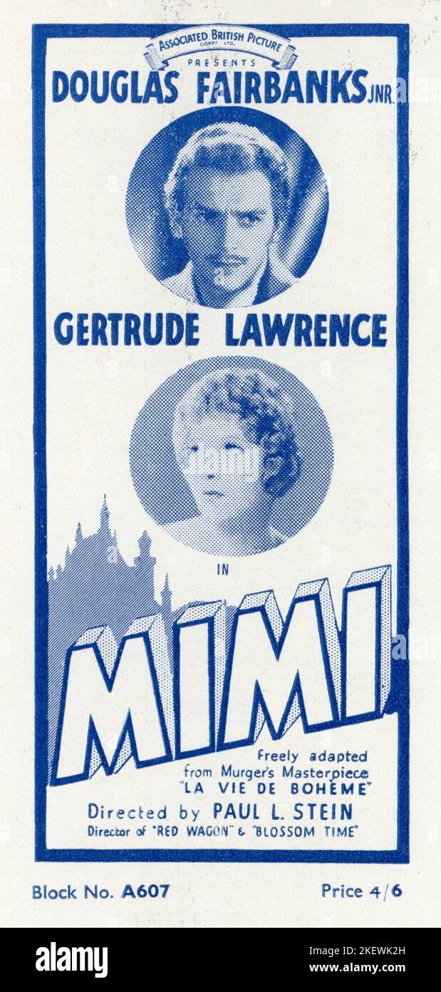 DOUGLAS FAIRBANKS Jr. and GERTRUDE LAWRENCE in MIMI 1935 director PAUL L. STEIN adapted from the ...