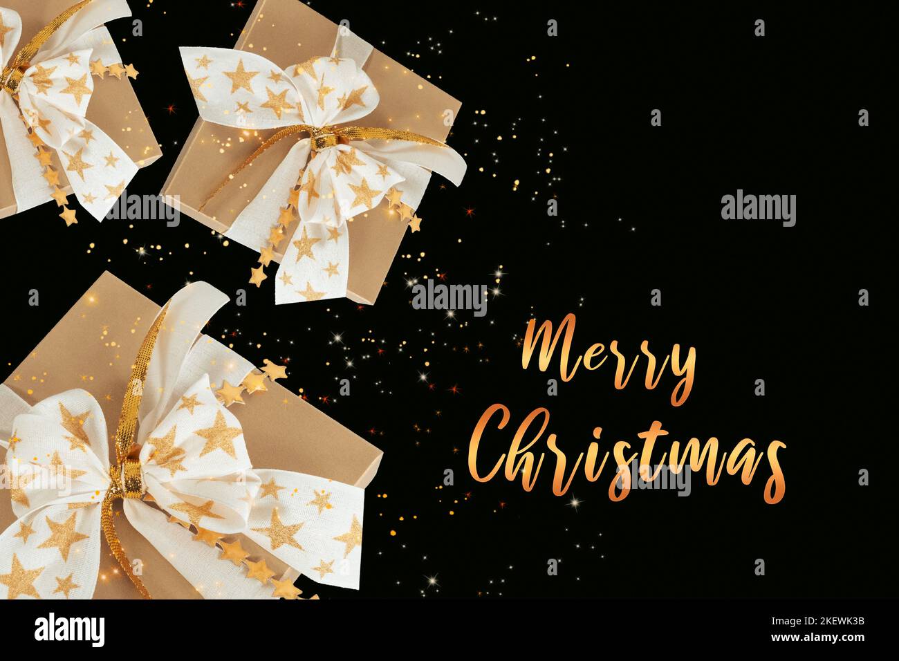 Christmas card with falling gift boxes Stock Photo - Alamy