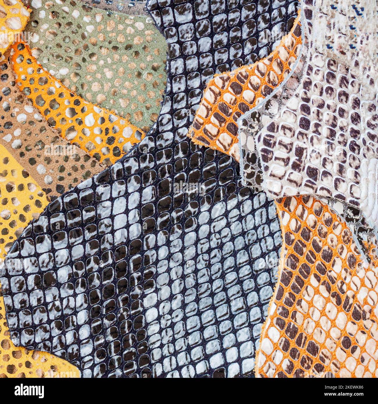 Set of variety of leather samples of different colors, manufacturing of ...