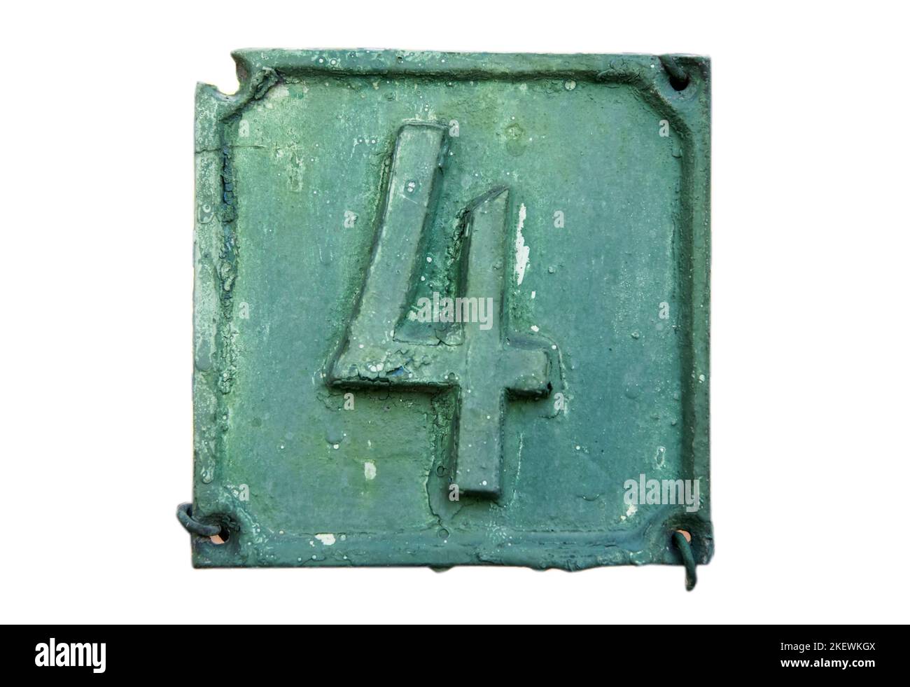 Old retro weathered cast iron plate with number 4 closeup isolated on ...
