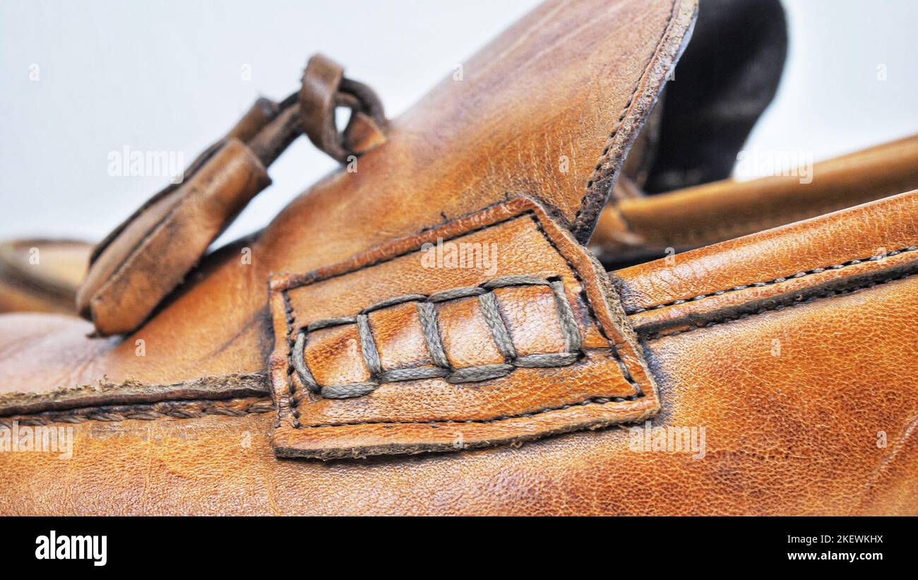 men's leather brown boots, hiking on a white background. Men's fashion ...