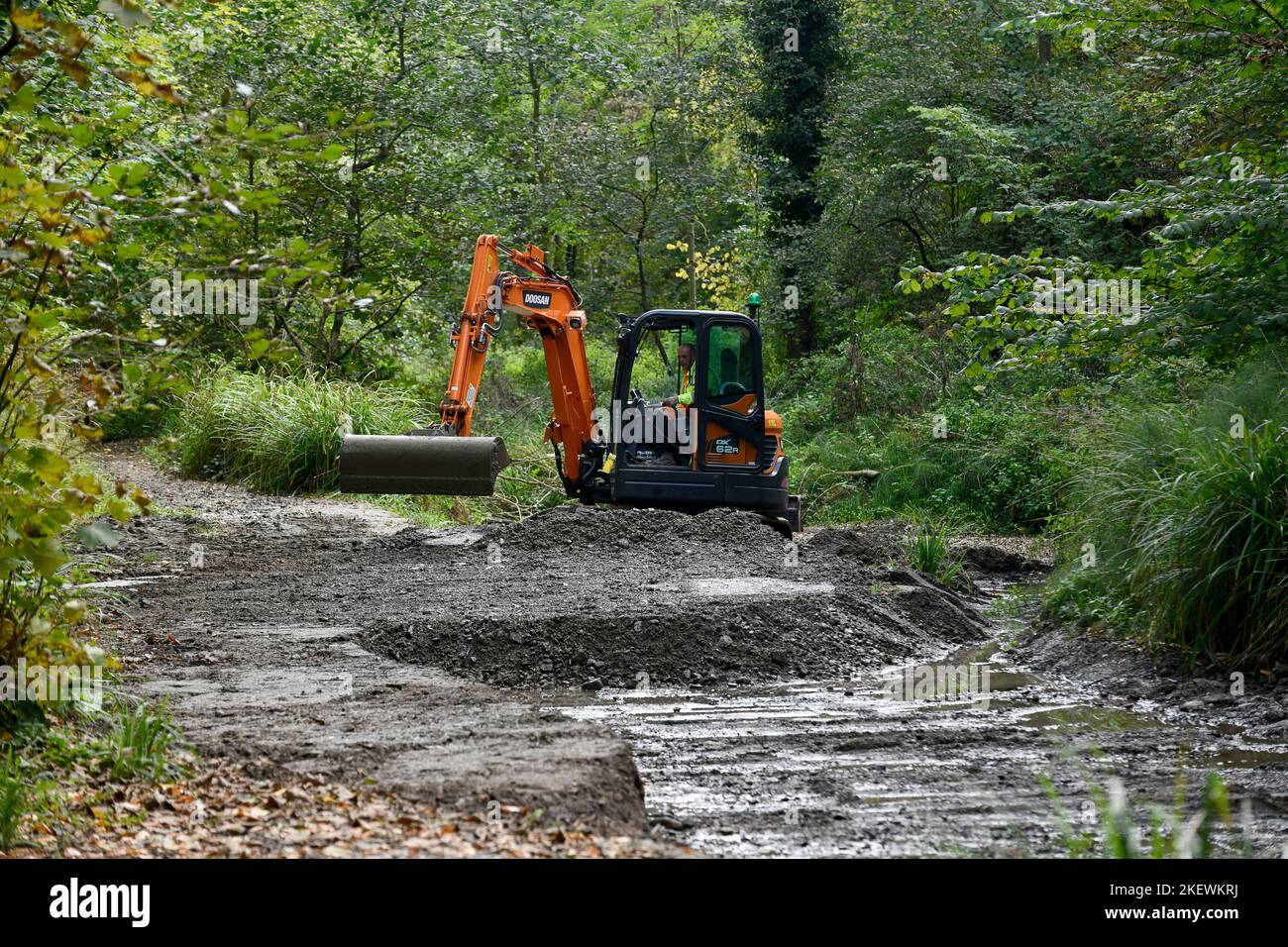 Dredging the Lyde Brook in Loamhole Dingle, Coalbrookdale Stock Photo ...