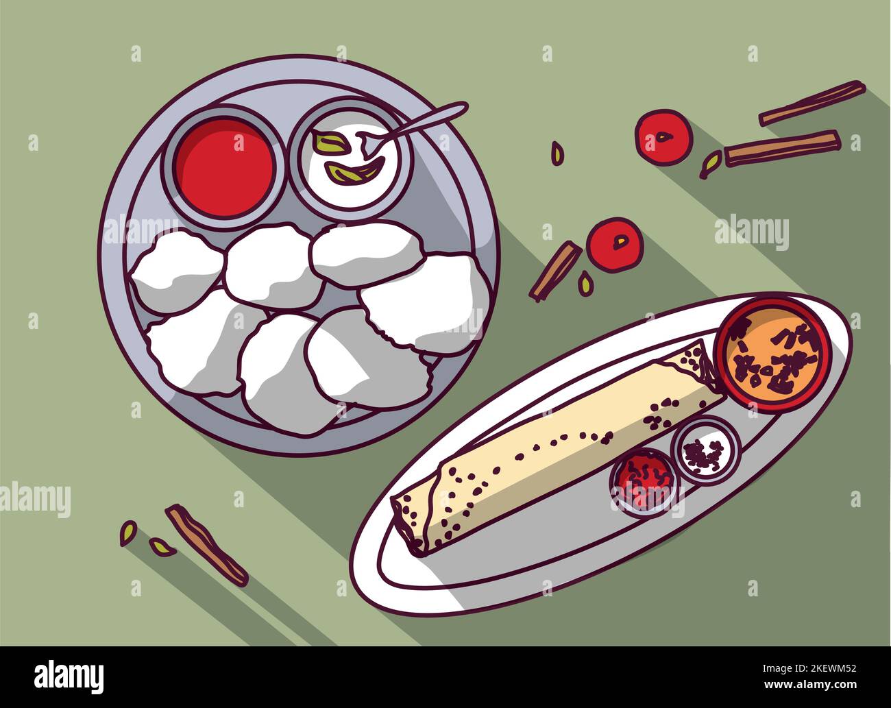 Idli and dosa indian food top view. Color vector illustration EPS8 ...