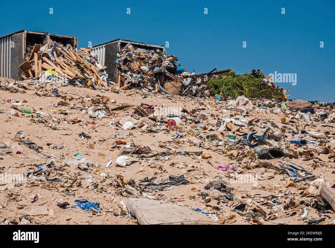 Three semi trailers filled with garbage at an active landfill Stock ...