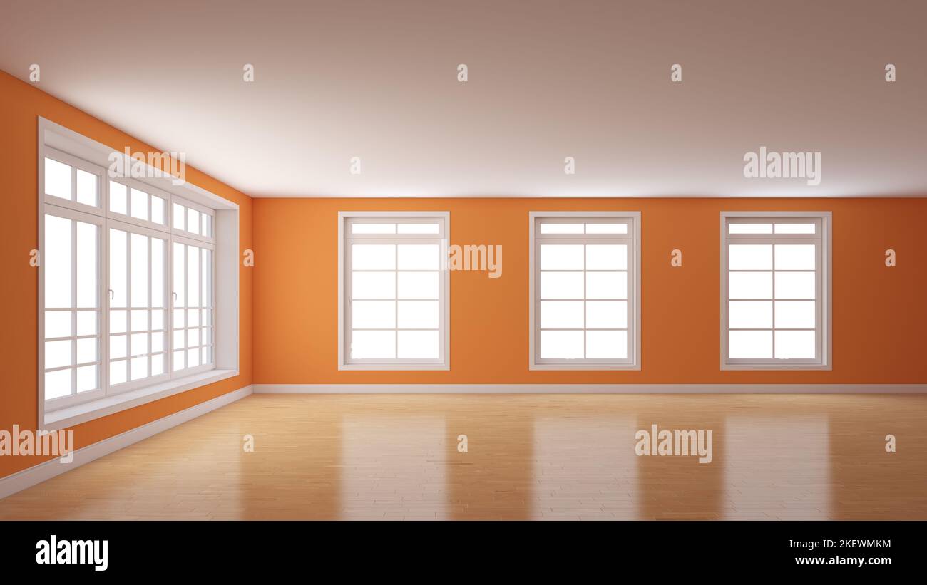 Beautiful Empy Interior with Orange Plastered Walls, a Large Window on ...