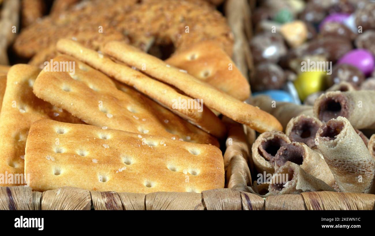Salty and Sweet Mixture of Delicious Snack Food Stock Photo - Alamy