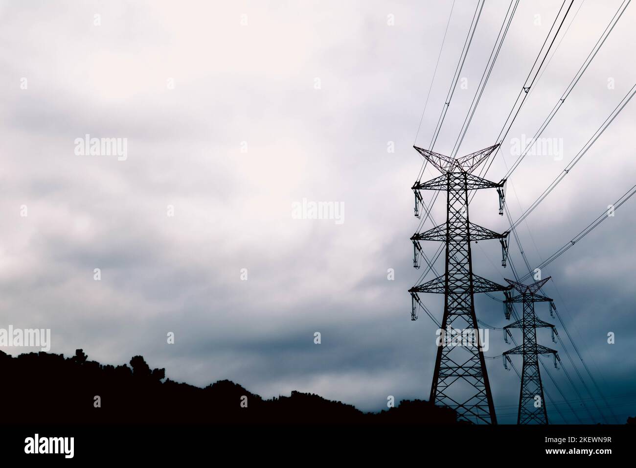 High Power Electric Street Cabel Lines with negative space and gloomy ...